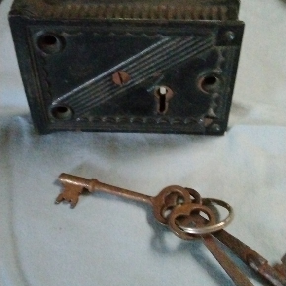 Source Unknown | Other | Vintage Antique Square Lock With Skeleton Keys ...